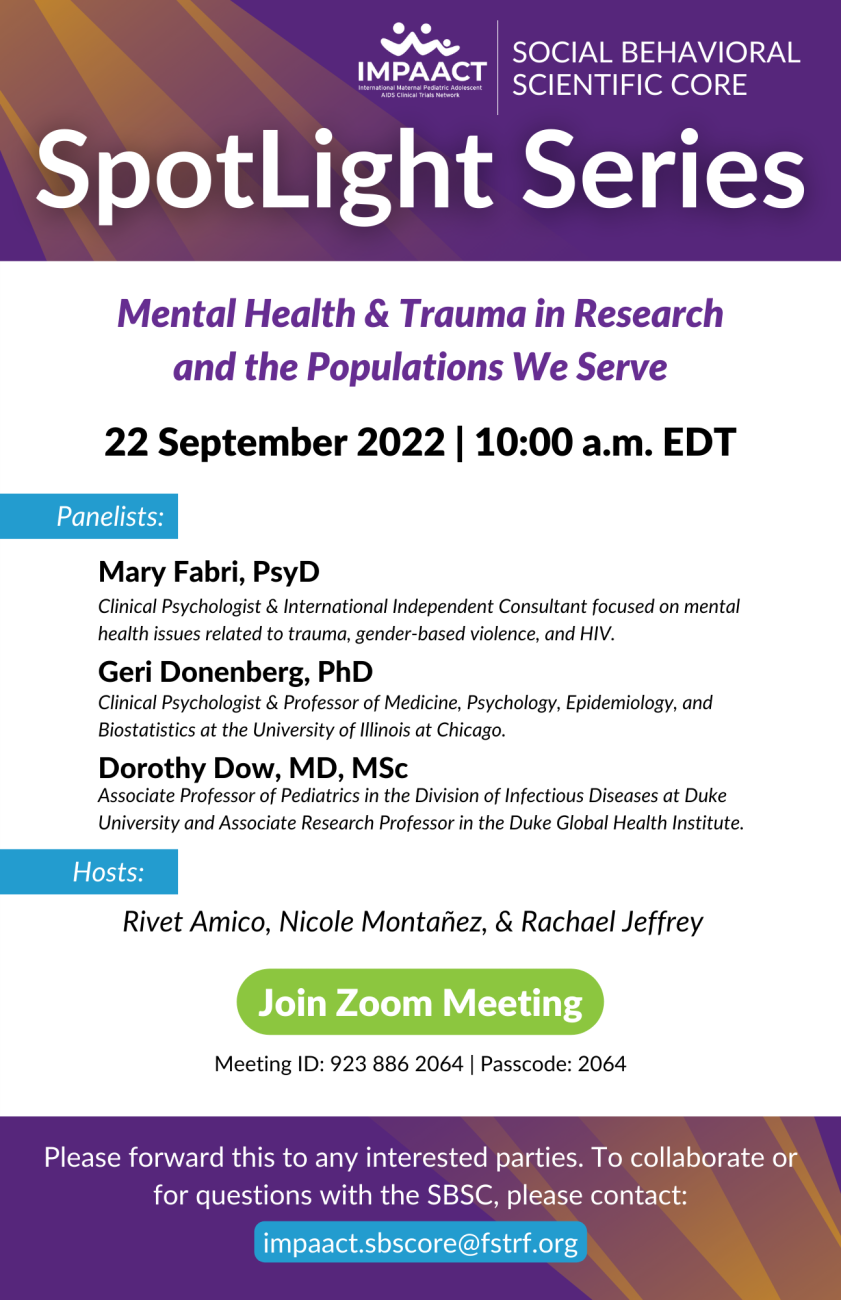 Social Behavioral Scientific Core (SBSC) SpotLight Series September ...